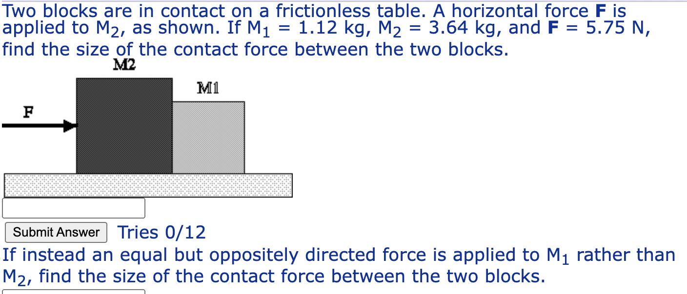 Solved Two blocks are in contact on a frictionless table. A | Chegg.com