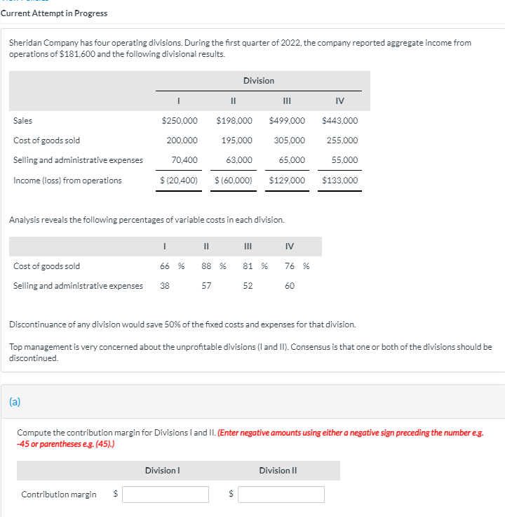 Solved Current Attempt in Progress Sheridan Company has four | Chegg.com