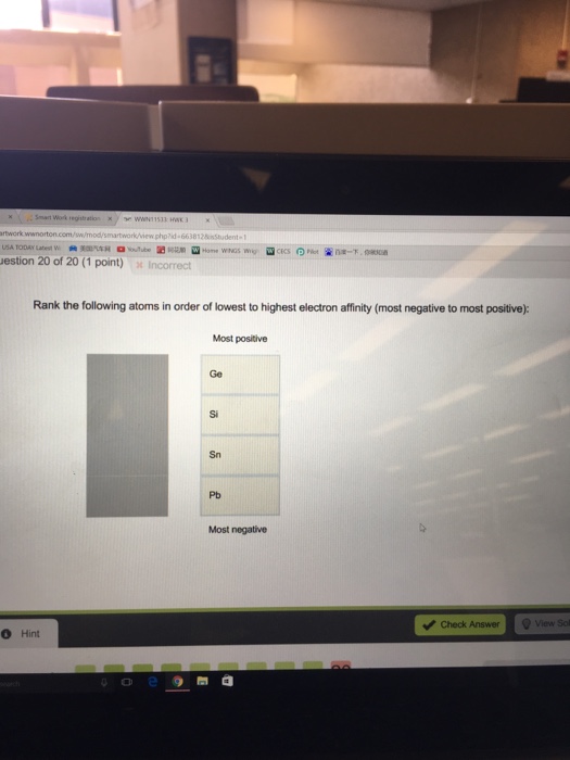 Solved Rank The Following Atoms In Order Of Lowest To