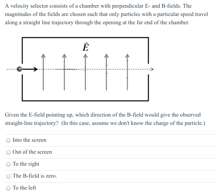 Solved A velocity selector consists of a chamber with | Chegg.com