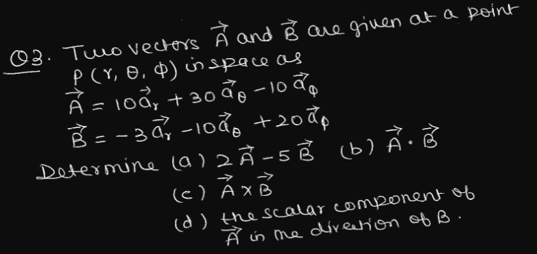 Solved Q3. Two vectors A and B are given at a point p(r,θ,ϕ) | Chegg.com