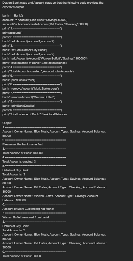 Solved $olv3 in Python #3 bank1 = Bank() account1 = | Chegg.com