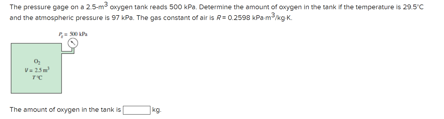 Solved The pressure gage on a 2.5-m3 oxygen tank reads 500 | Chegg.com