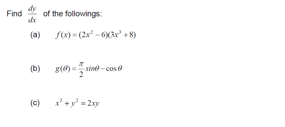 Solved \\( \\frac{d y}{d x} \\) of the followings: (a) \\( | Chegg.com