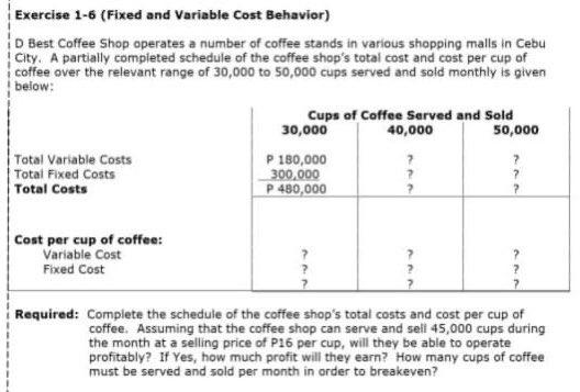Solved Exercise 1-6 (Fixed and Variable Cost Behavior) D | Chegg.com