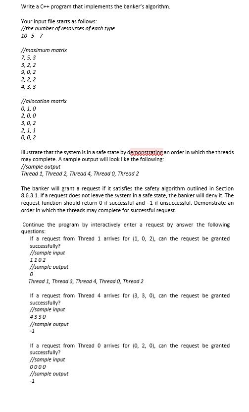 Solved Write a C++ program that implements the banker's | Chegg.com