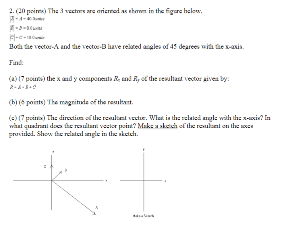 Solved 2. ( 20 points) The 3 vectors are oriented as shown | Chegg.com