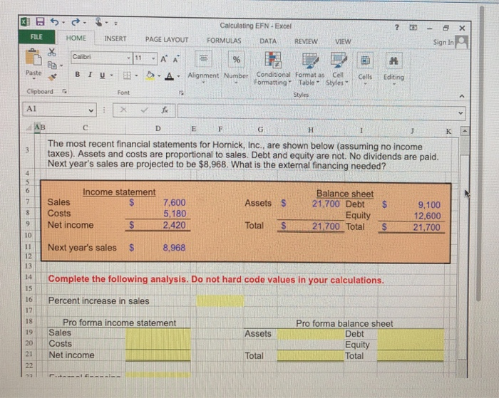 Solved Calculating EFN- Excel Sign In FILE HOME INSERT PAGE | Chegg.com