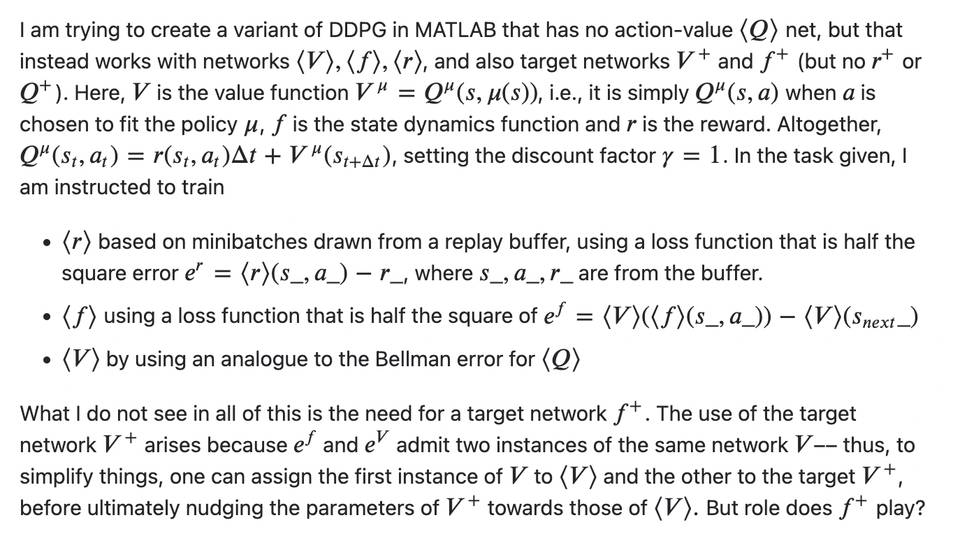 Solved I am trying to create a variant of DDPG in MATLAB | Chegg.com