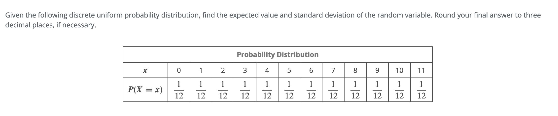 Solved Given the following discrete uniform probability | Chegg.com