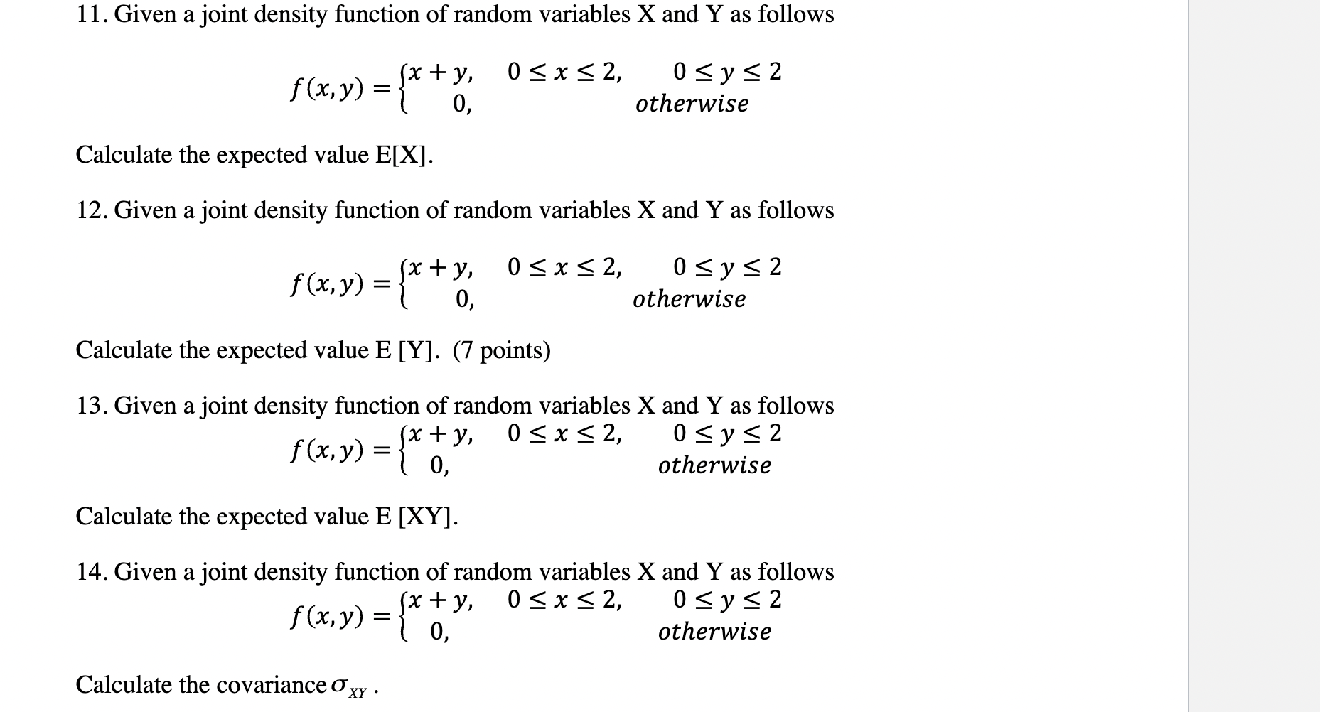 Solved 11. Given a joint density function of random | Chegg.com