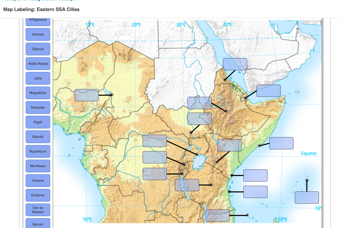 Solved Map Labeling: Eastern SSA Cities N'Djamena Asmara | Chegg.com