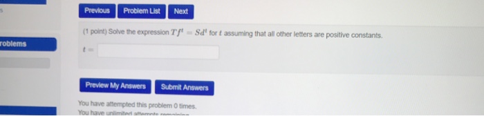 Solved Previous Problem ListNext 1 point) Solve the | Chegg.com