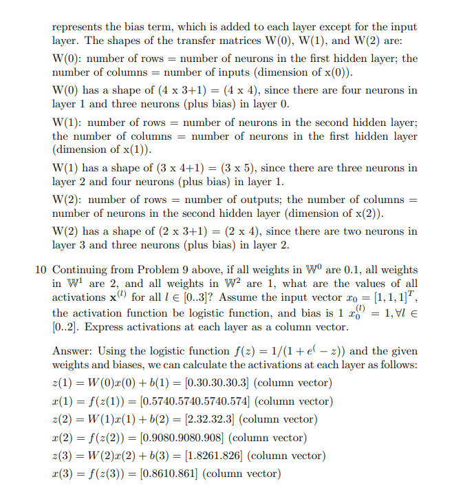 Solved Let W(l) be the transfer matrix from layer l to layer | Chegg.com