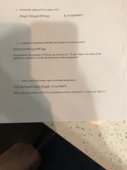 Solved 1. Convert the values of Ke to values of Kp. | Chegg.com