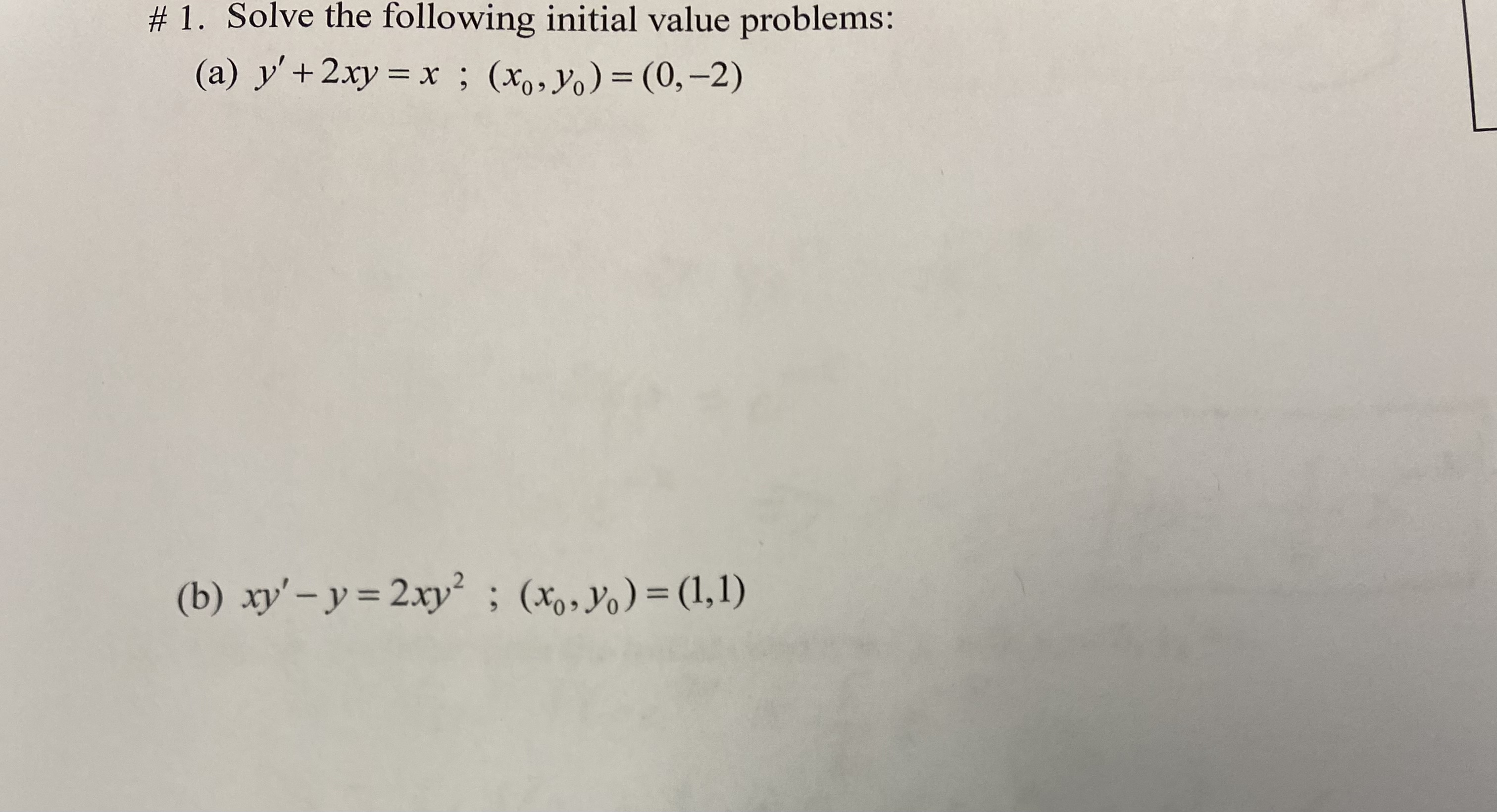 Solved #1. Solve the following initial value problems: (a) | Chegg.com