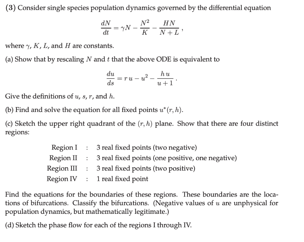 (3) Consider single species population dynamics | Chegg.com