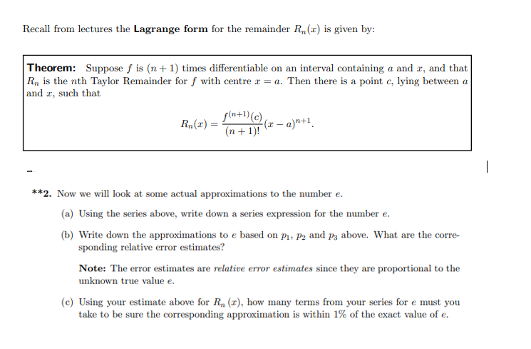 Solved Recall from lectures the Lagrange form for the | Chegg.com