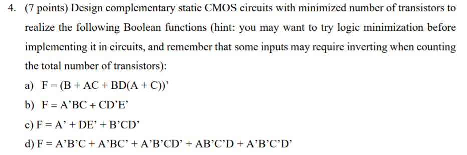 Solved 4 7 Points Design Complementary Static Cmos 2449