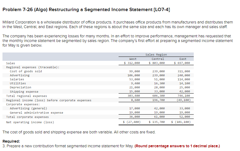 Solved Problem 7-26 (Algo) Restructuring a Segmented Income | Chegg.com