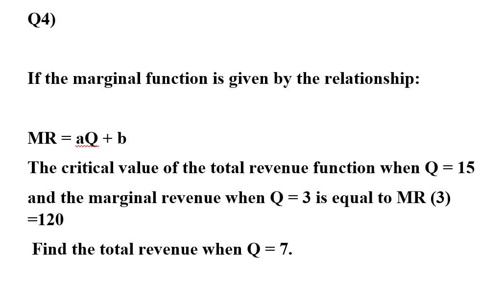 Solved Q4) If the marginal function is given by the | Chegg.com