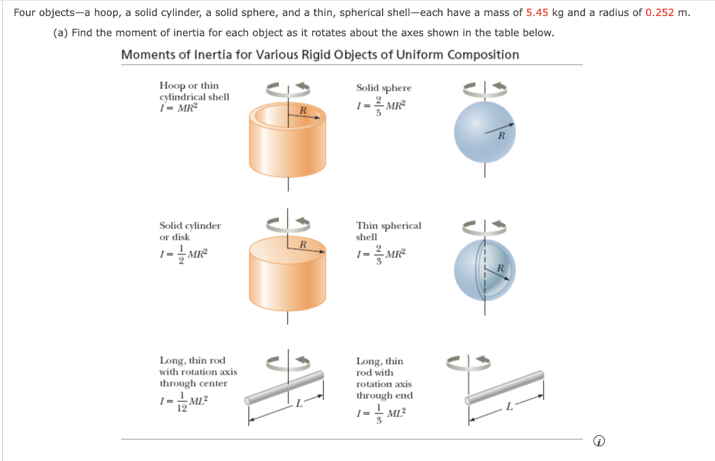 Solved Four objects—a hoop, a solid cylinder, a solid | Chegg.com