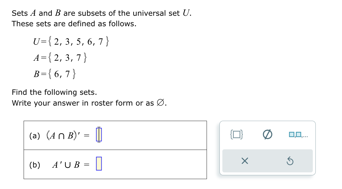 Solved Sets A and B ﻿are subsets of the universal set | Chegg.com
