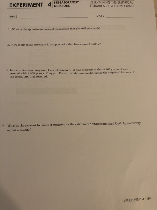 Solved EXPERIMENT 4 PRE-LABORATORY QUESTIONS DETERMINING THE | Chegg.com