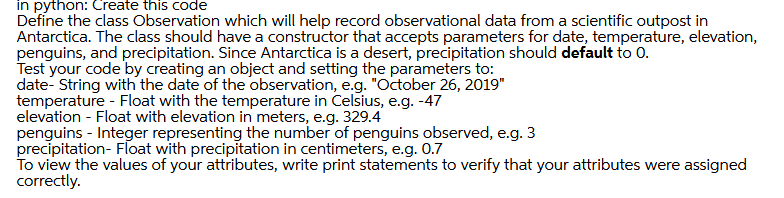 Solved in python: Create this code Define the class | Chegg.com