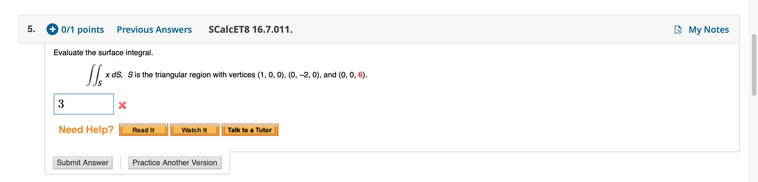 Solved 5. + 0/1 points Previous Answers ScalcET8 16.7.011. | Chegg.com