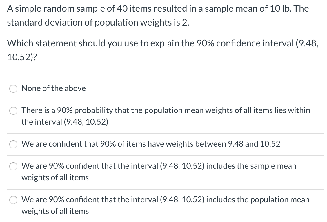 Solved A simple random sample of 40 items resulted in a | Chegg.com