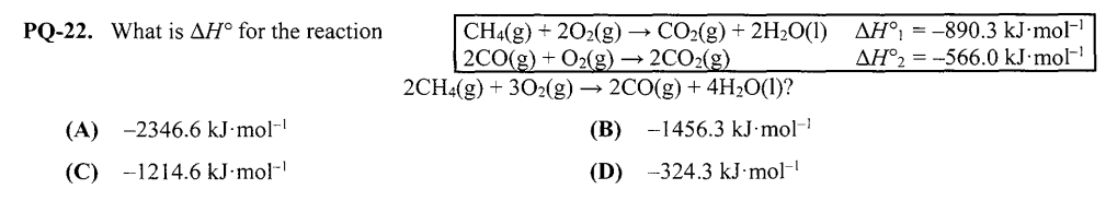 Solved PQ-22. What is ΔH∘ for the reaction CH4( g)+2O2( | Chegg.com