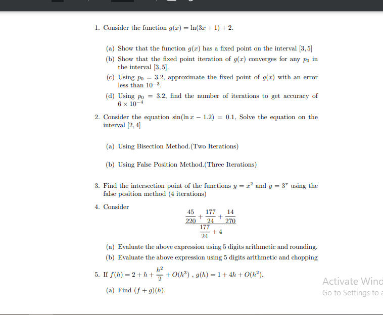 Solved 1. Consider the function g(x) = ln(3x + 1) +2. (a) | Chegg.com