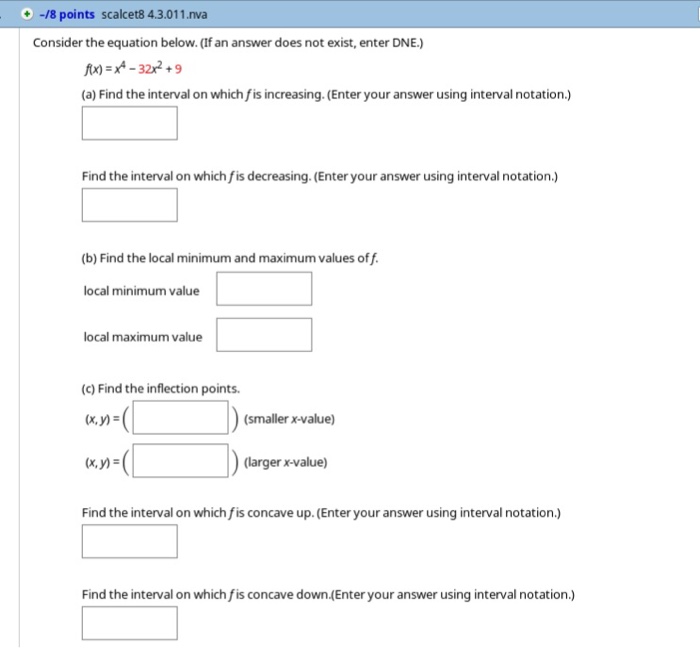 Solved -18 points scalcet8 4.3.011.nva Consider the equation | Chegg.com