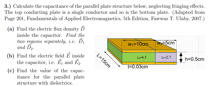 Solved 3.) Calculate the capacitance of the parallel plate | Chegg.com