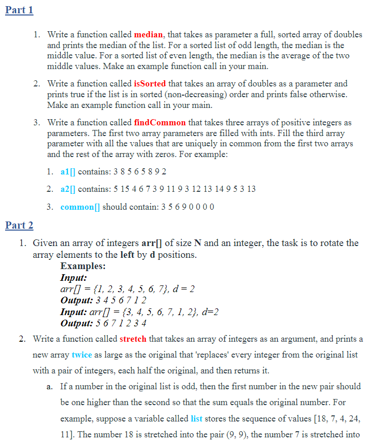 Solved 1. Write a function called median, that takes as | Chegg.com