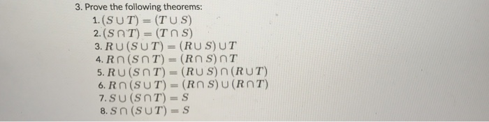 Solved Prove the following theorems: (S Union T) = (T Union | Chegg.com Solved Prove the following theorems: (S Union T) = (T Union | Chegg.com