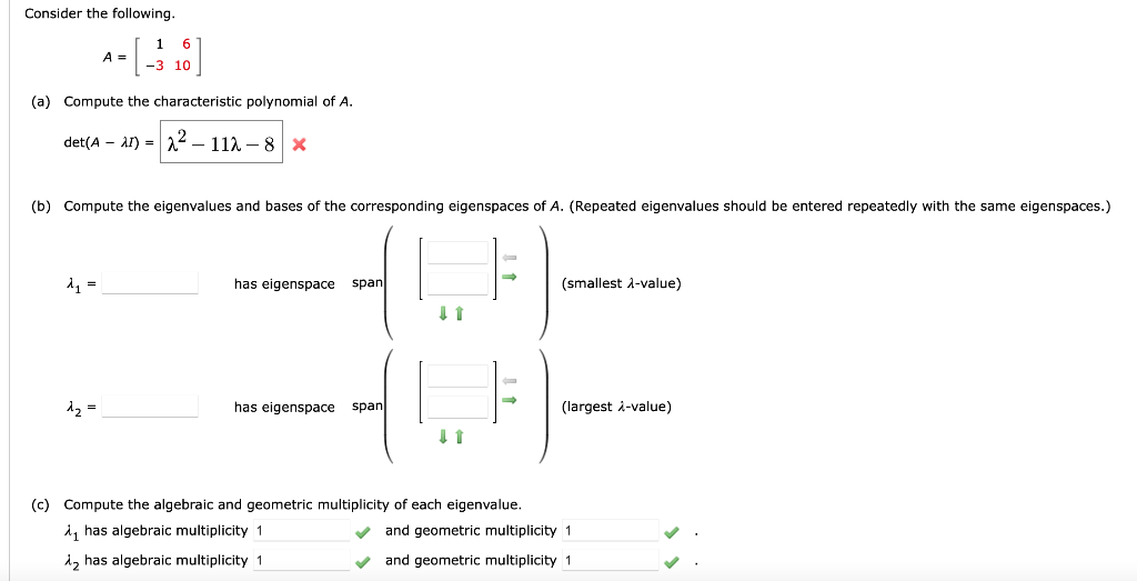 Solved Consider the following. A=[1−3610] (a) Compute the | Chegg.com