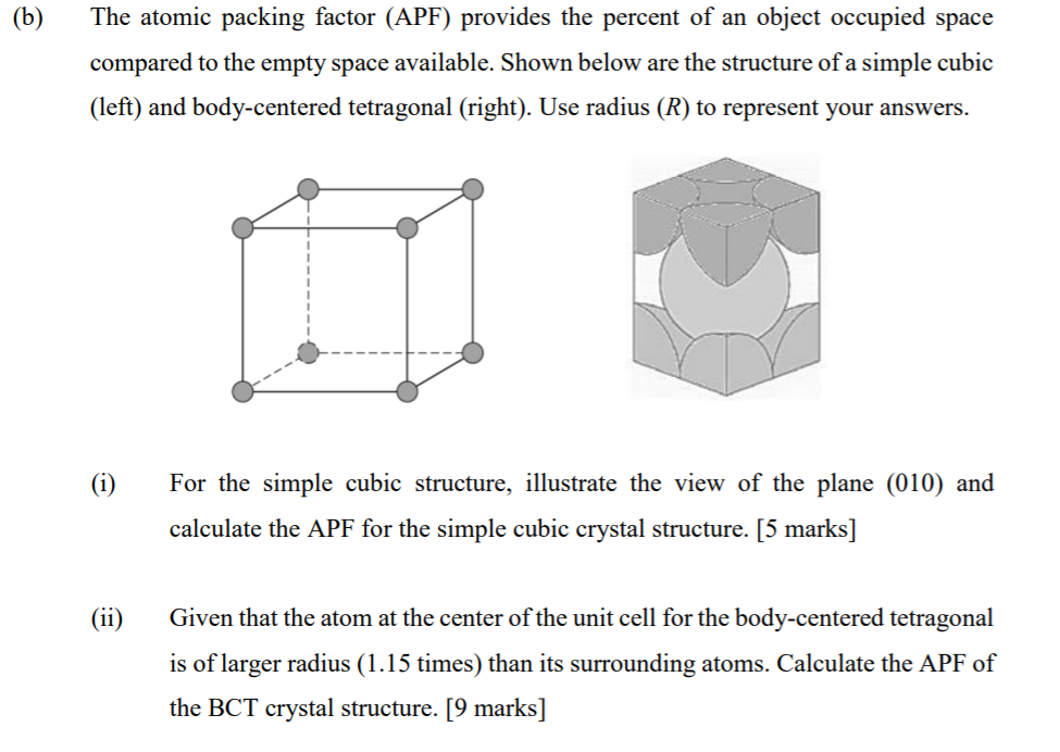 Solved (b) The atomic packing factor (APF) provides the | Chegg.com