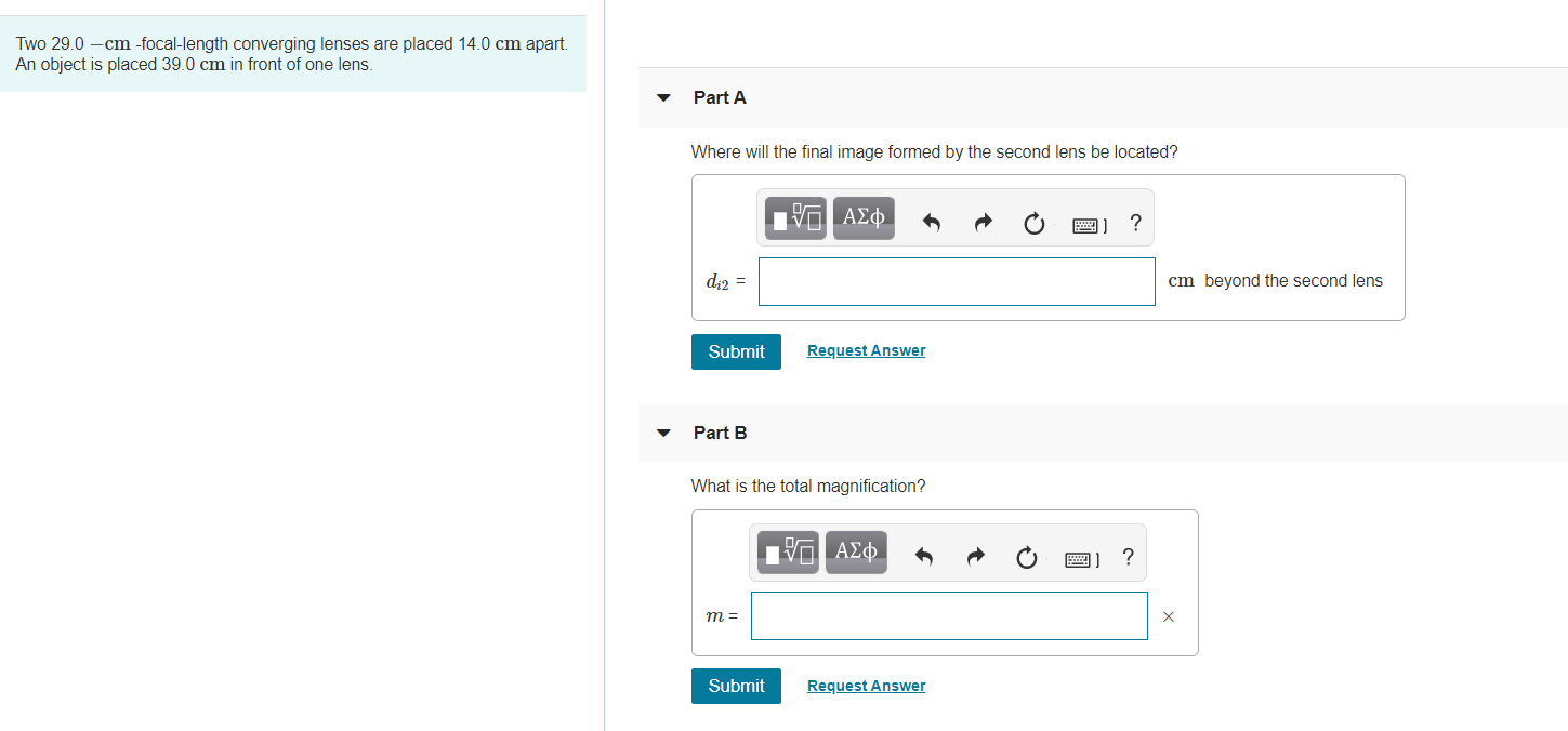 Solved Two 29.0-cm-focal length converging lenses are placed | Chegg.com