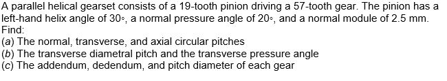 Solved A parallel helical gearset consists of a 19-tooth | Chegg.com