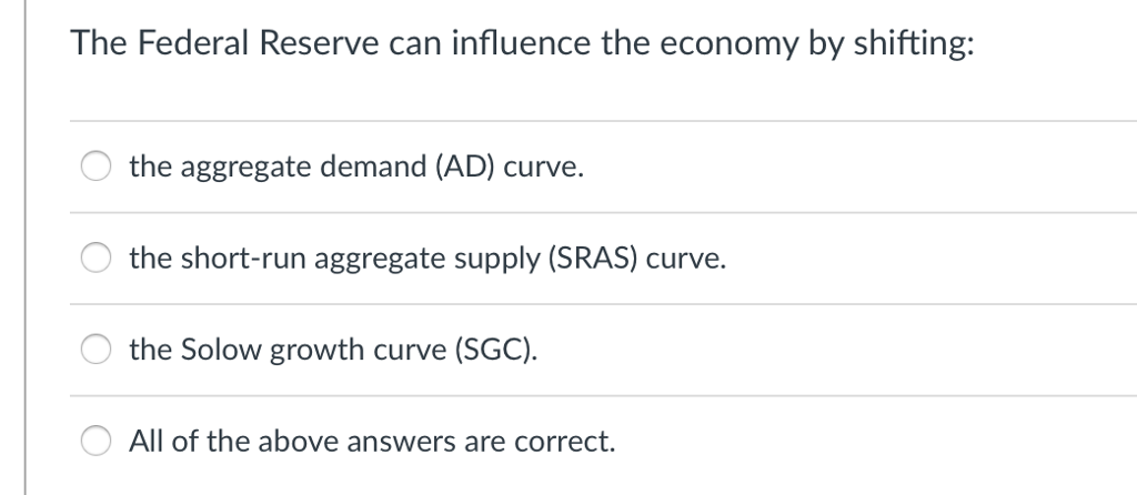 Solved The Federal Reserve can influence the economy by | Chegg.com