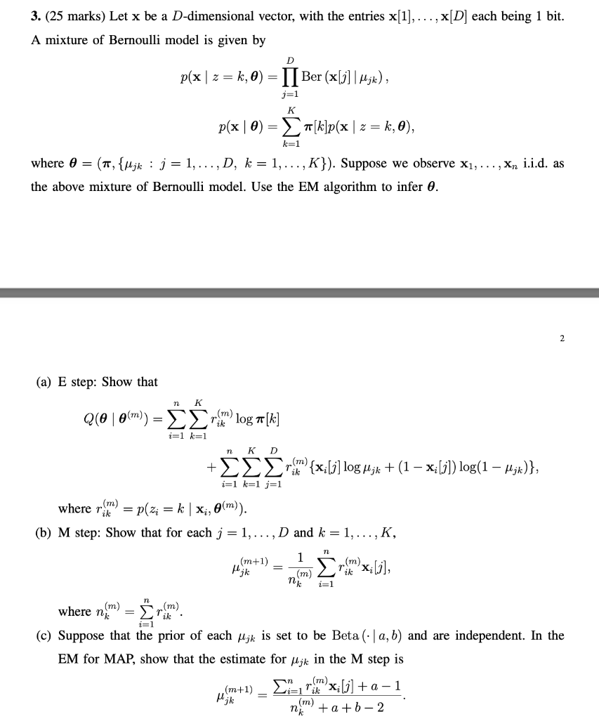3. (25 marks) Let x be a D-dimensional vector, with | Chegg.com