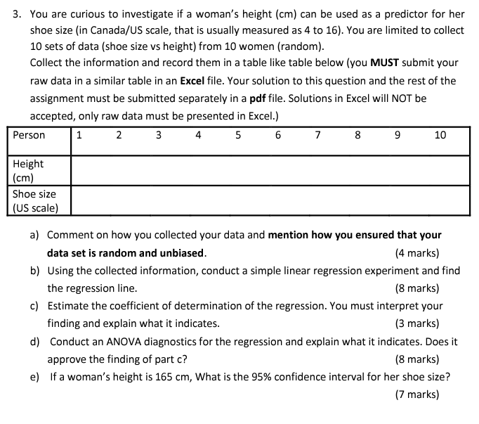 Solved 3. You are curious to investigate if a woman's height | Chegg.com