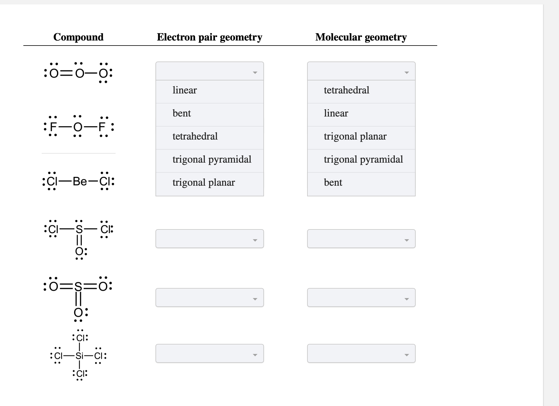 Solved Molecular geometry \begin{tabular}{|l|} \hline \\ | Chegg.com