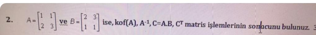 Solved Find the result of the matrix operations kof (A), A | Chegg.com