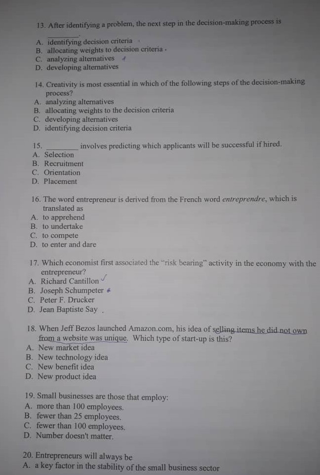 Solved 13. After identifying a problem, the next step in the | Chegg.com