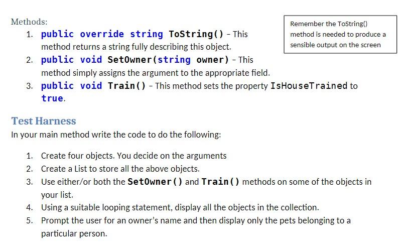 Solved Pet Class Properties + Name : string : int + Age | Chegg.com