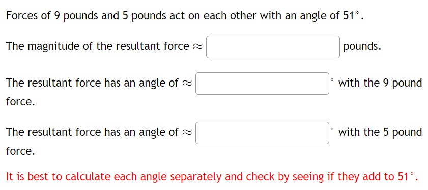 Solved Forces of 9 ﻿pounds and 5 ﻿pounds act on each other | Chegg.com