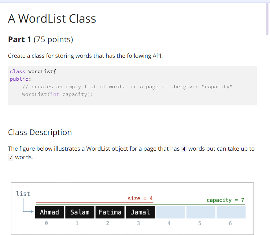 Solved A WordList Class Part 1 (75 points) Create a class | Chegg.com